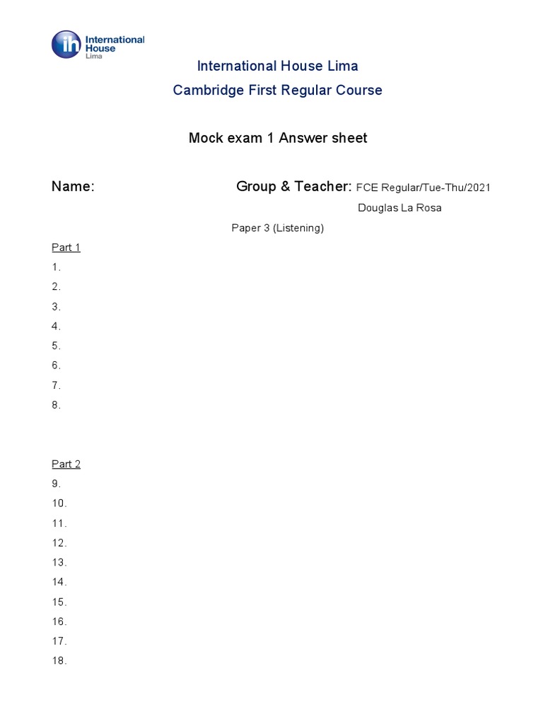 Listening Answer Sheet | PDF