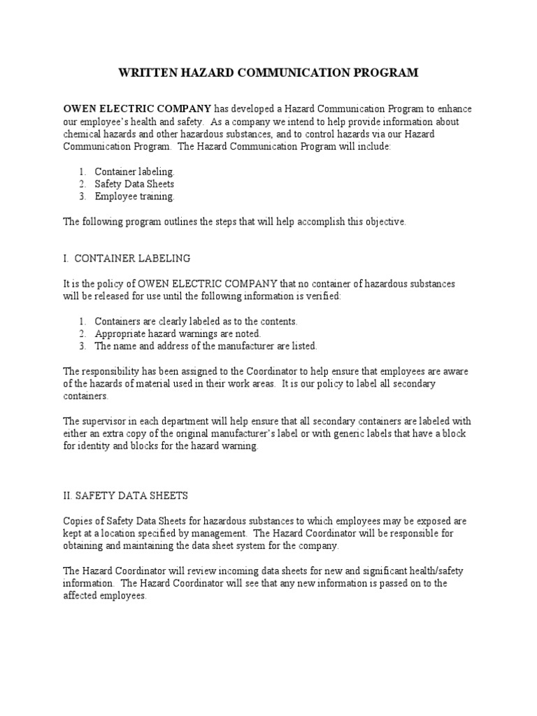 Written Hazard Communication Program | PDF | Business | Safety
