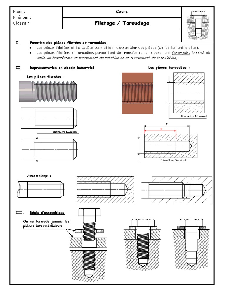 Fonction et Assemblage des Pièces Filetées | PDF