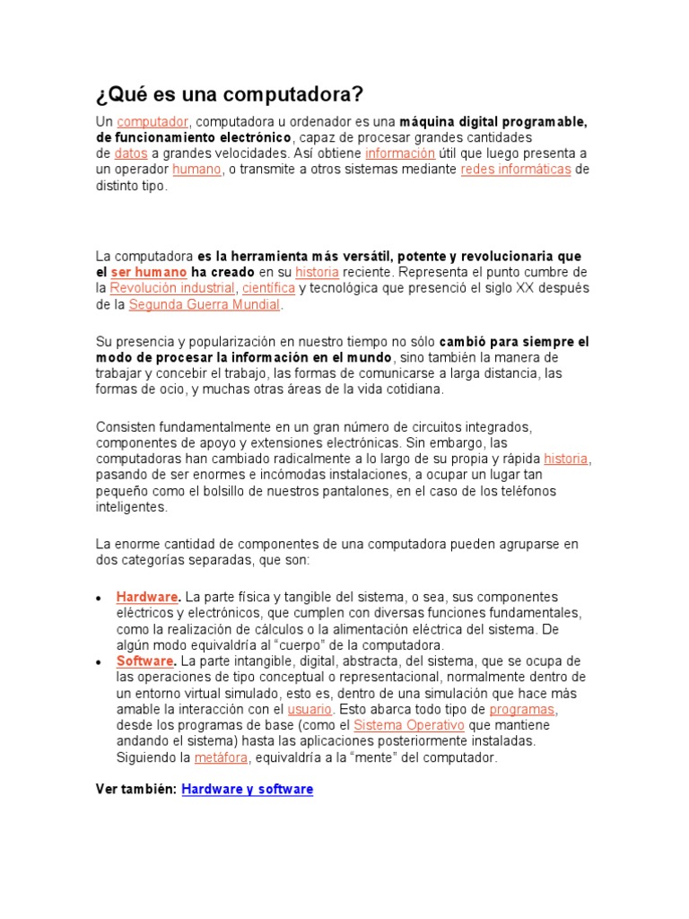 Qué Es Una Computadora | PDF | Unidad Central de procesamiento ...