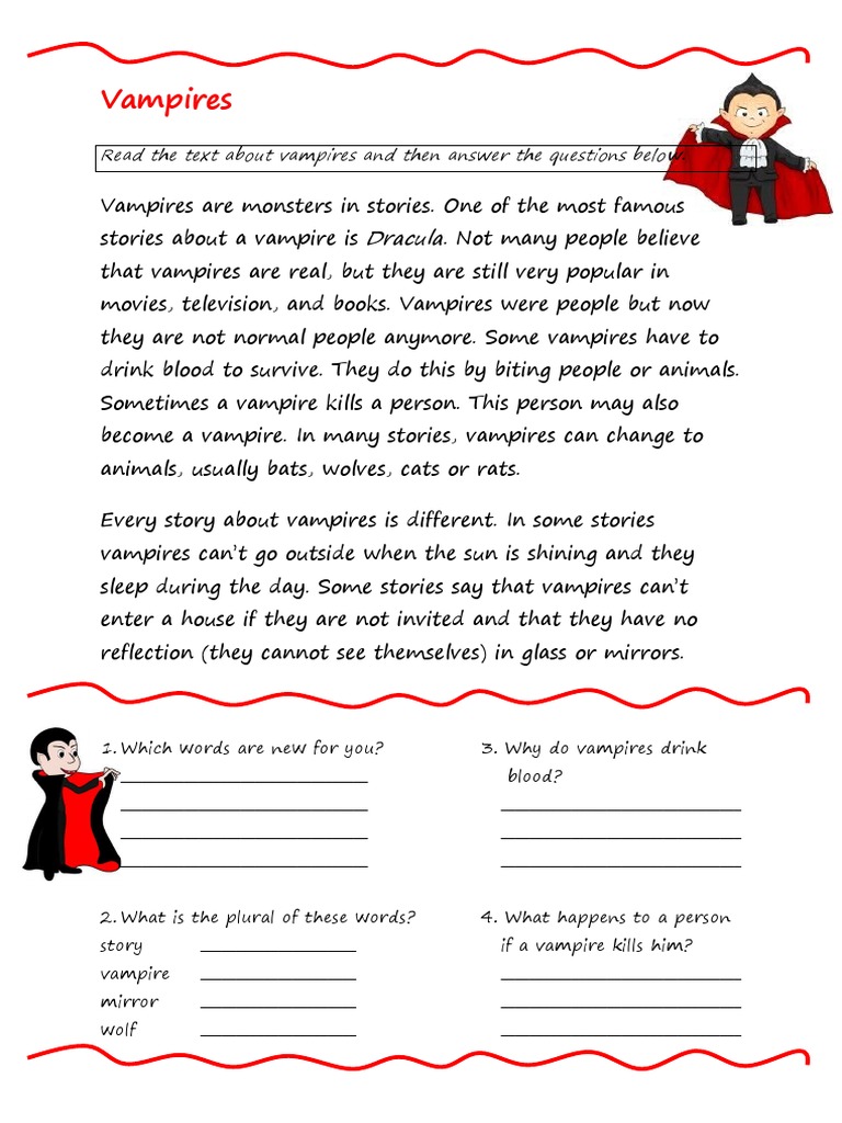 Vampires Reading Comprehension Exercises 18523 | PDF | Science ...