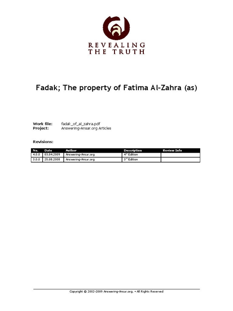 Fadak of Al Zahra | PDF | Abrahamic Religions | Islamic Texts