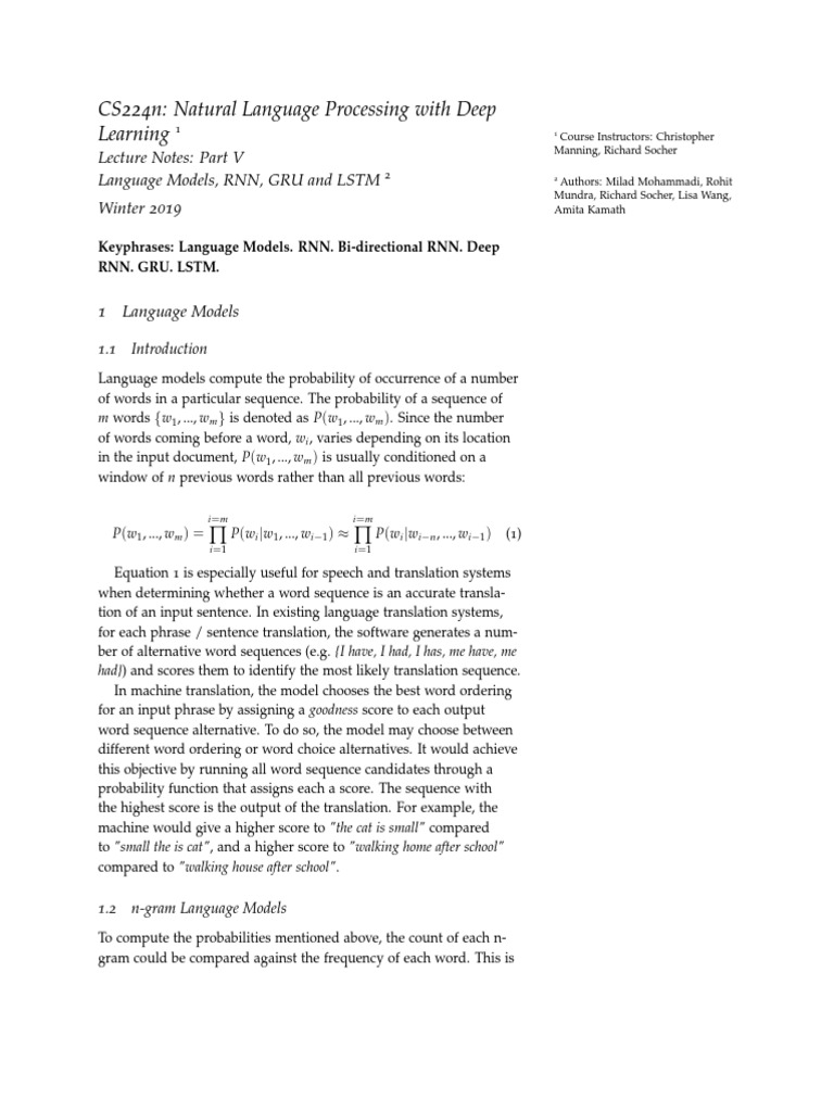 NLP Lecture: Language Models & RNNs | PDF | Neuroscience | Algorithms