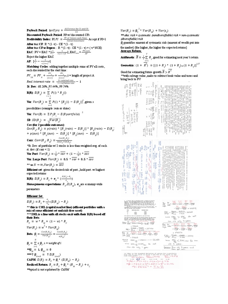 FNCE Cheat Sheet | Download Free PDF | Capital Asset Pricing Model ...