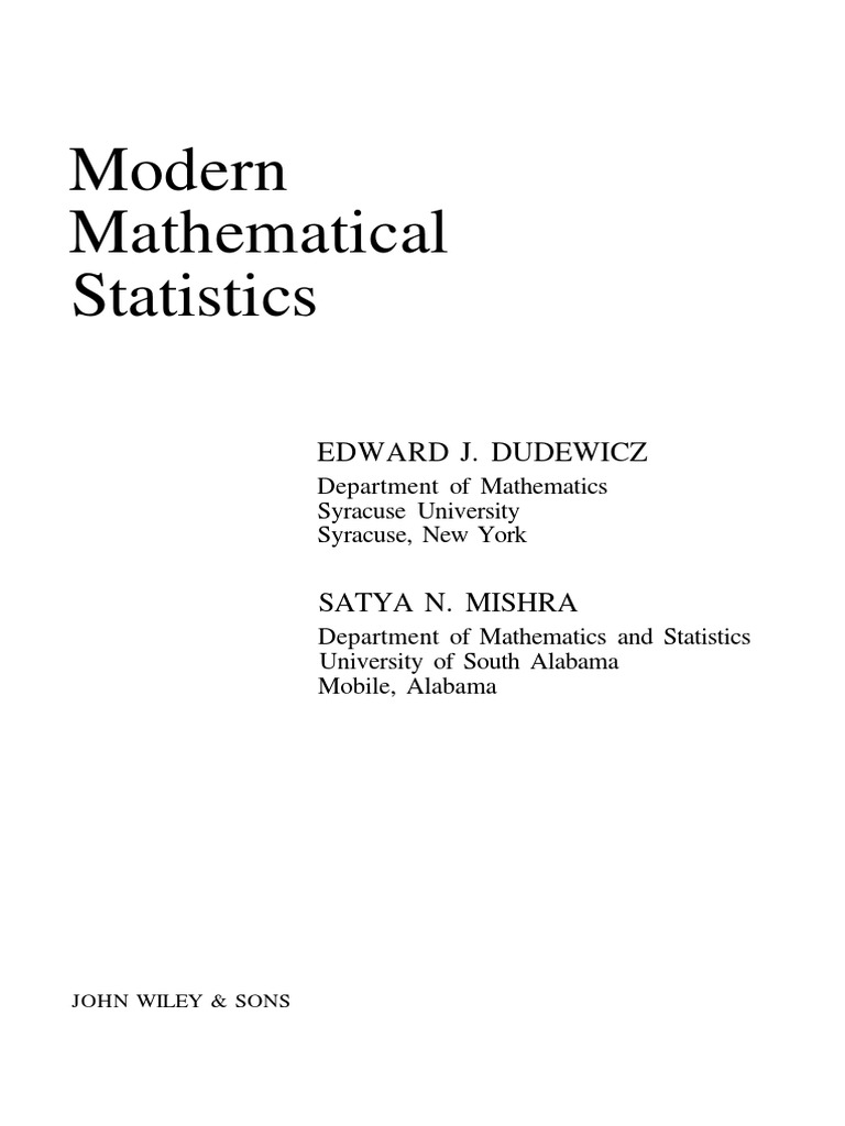 Modern Mathematical Statistics-Dudewics | PDF | Probability ...