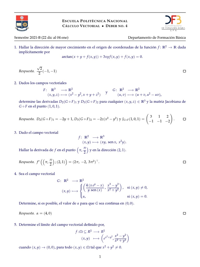 Calculo Vectorial Deber 4 | PDF | Funciones y mapeos | Álgebra abstracta