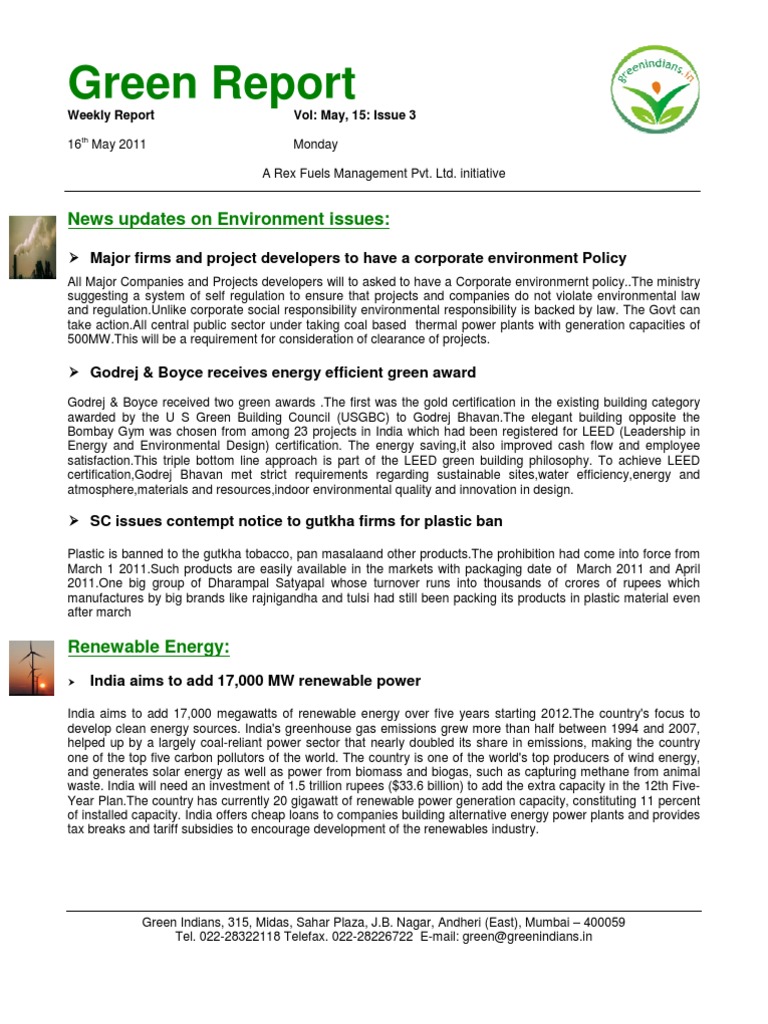 Green Report - 16 May 2011 | PDF | Renewable Energy | Solar Power