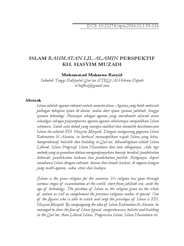 Islam Rahmatan Lil Alamin Perspektif KH Hasyim Muzadi, M Makmun Rasyid | PDF