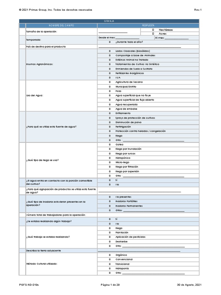 PGFS ND 019s R1 PrimusGFS v3.2 Checklist Spanish MODULE 2 | PDF