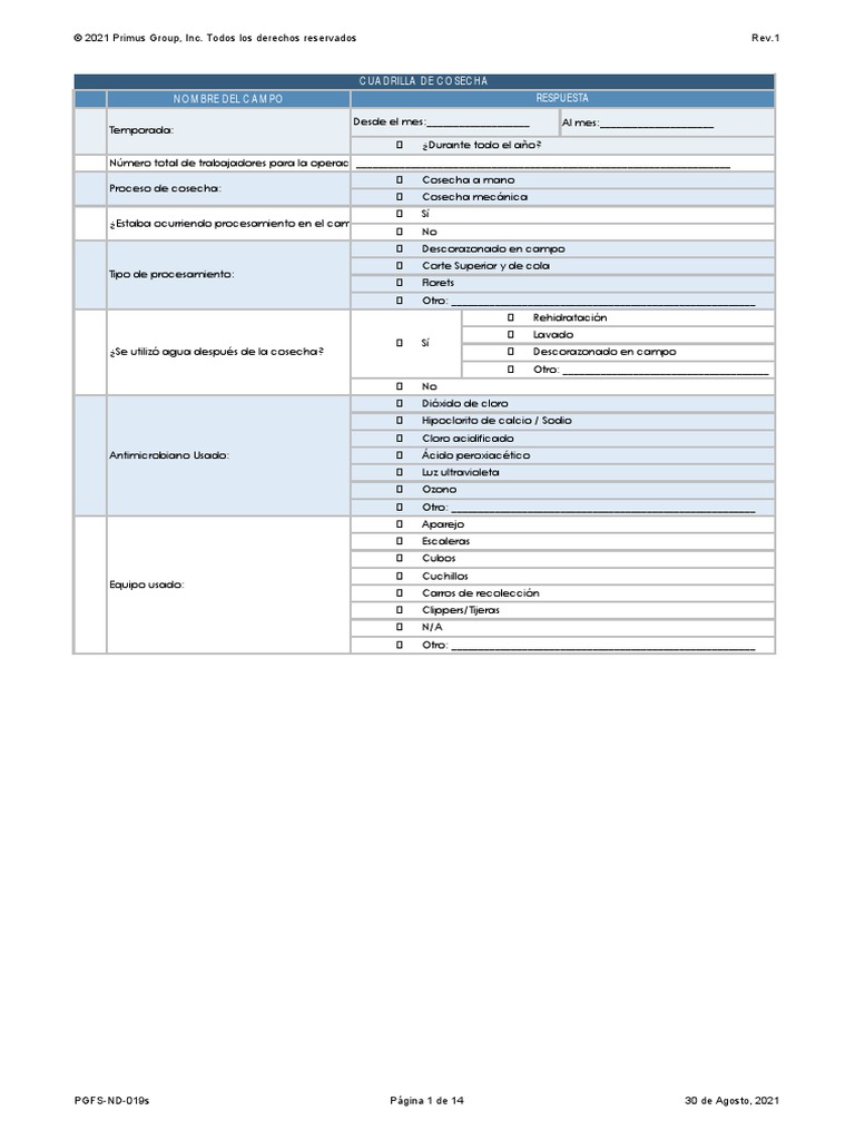 PGFS ND 019s R1 PrimusGFS v3.2 Checklist Spanish MODULE 4 | PDF