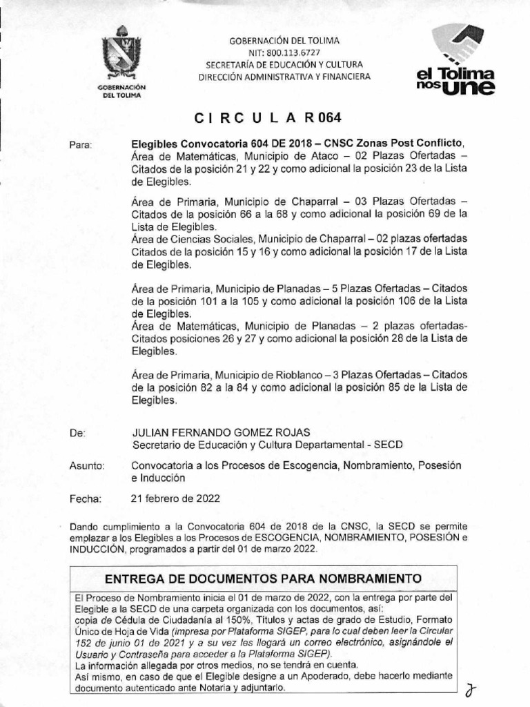 Circular No. 064 - Febrero 21 de 2022 | PDF