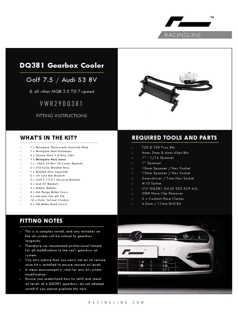 DQ381 Gearbox Cooler: Golf 7.5 / Audi S3 8V | PDF | Screw | Nut (Hardware)