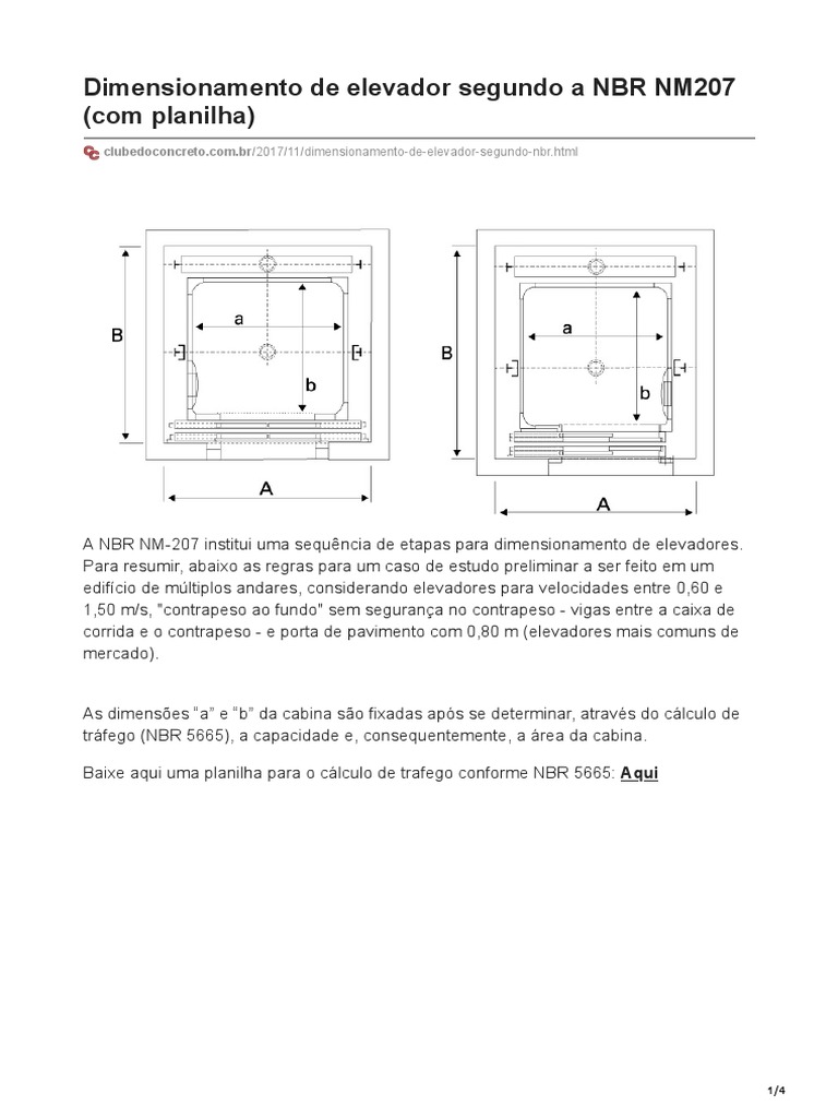 Dimensionamento de Elevador Segundo A NBR NM207 - Com Planilha | PDF