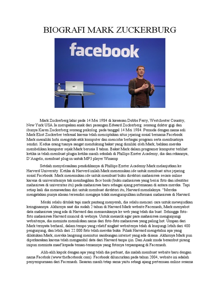 Biografi Mark Zuckerberg: Pendiri Facebook | PDF
