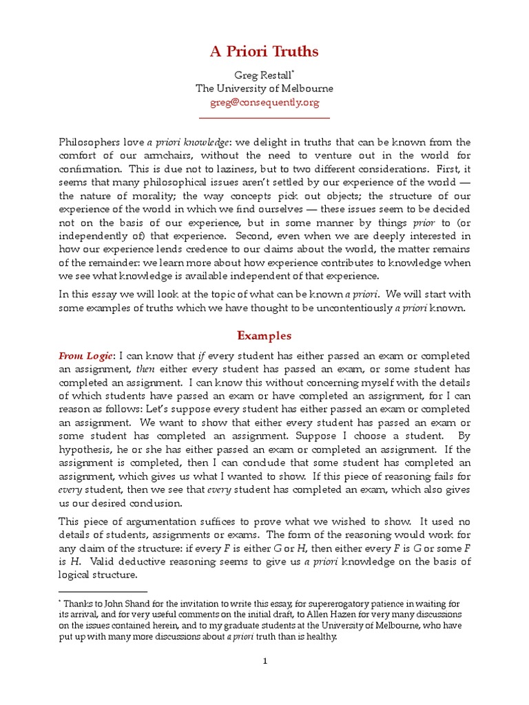 A Priori Truths Explained | PDF | A Priori And A Posteriori ...