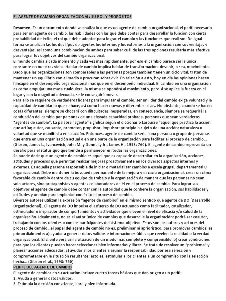El Agente de Cambio Organizacional | PDF | Planificación | Business