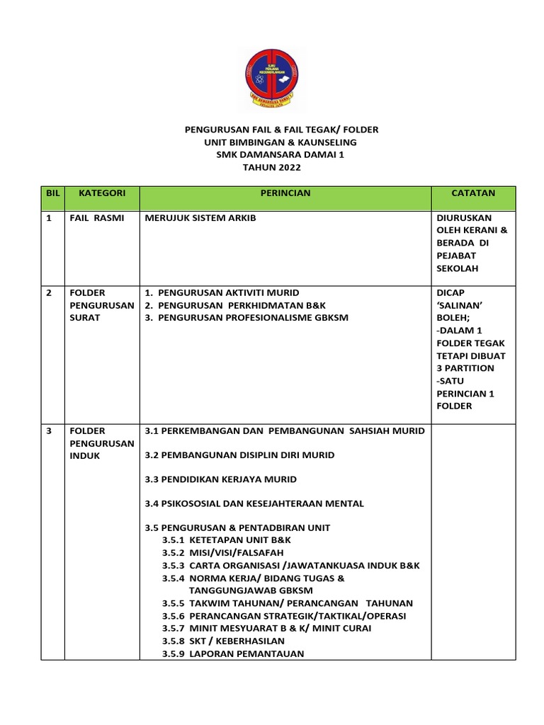 Daftar Fail Bimbingan Dan Kaunseling | PDF
