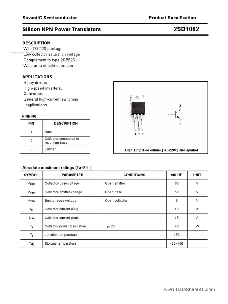 Silicon NPN Power Transistors: Savantic Semiconductor Product ...