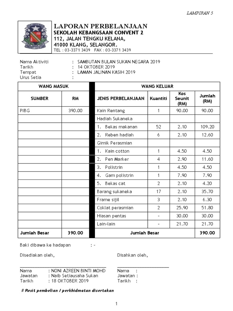 Lampiran 5 Laporan Perbelanjaan | PDF