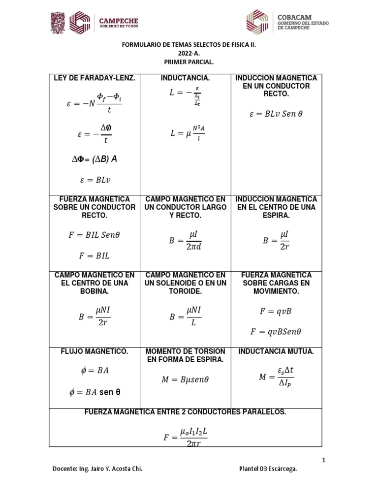 Formulario Primer Parcial TSF II. | PDF | Inductancia | Filosofía natural