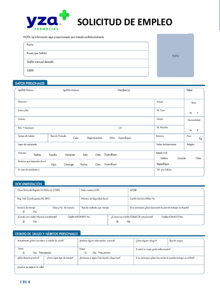 Solicitud de Empleo YZA | PDF