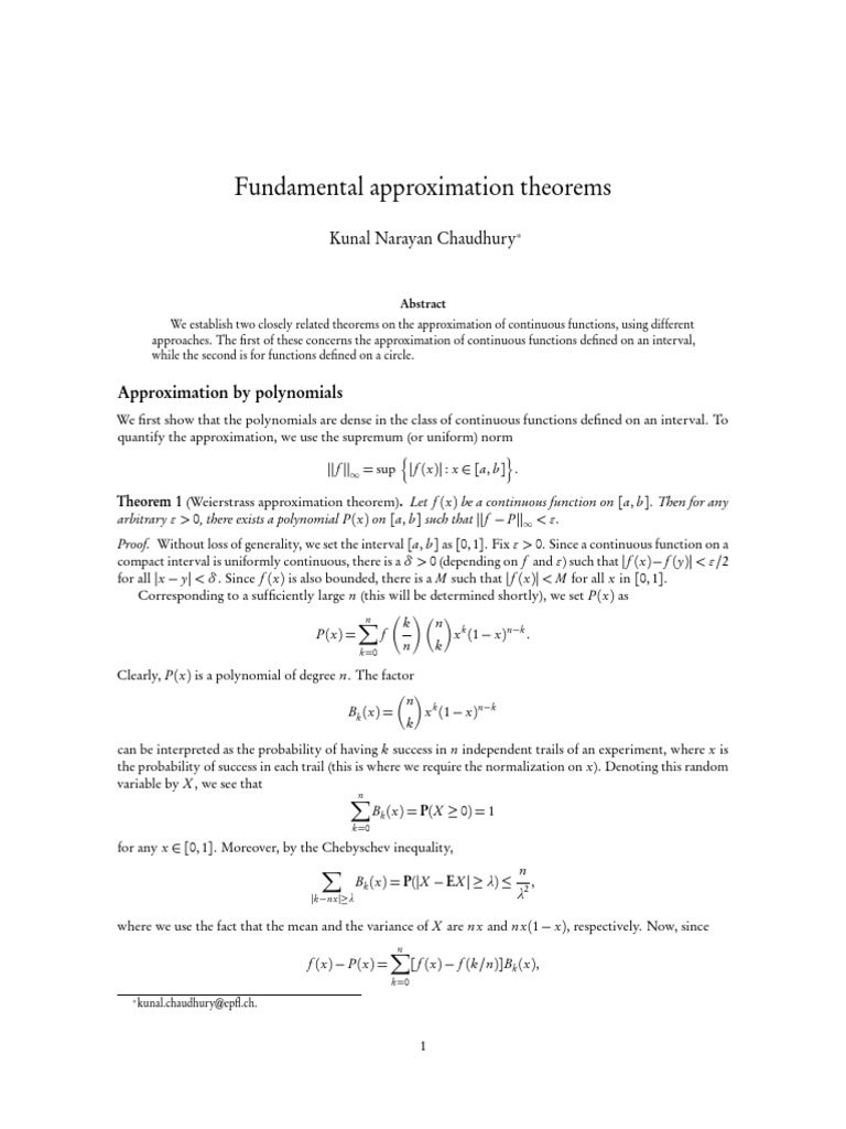 Approximation Theorems Pdf Continuous Function Polynomial