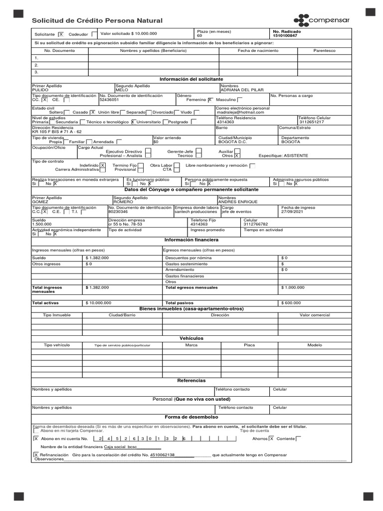 Formulario Compensar | PDF | Economias