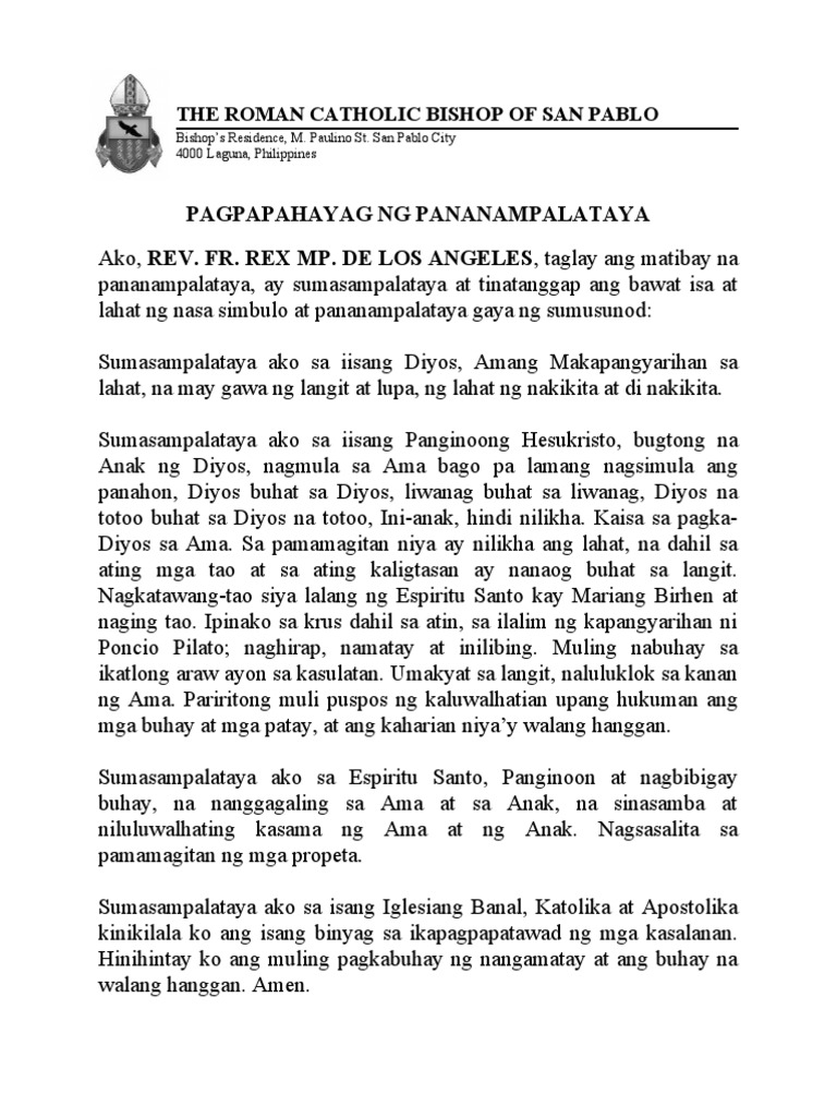 Profession of Faith Tagalog | PDF