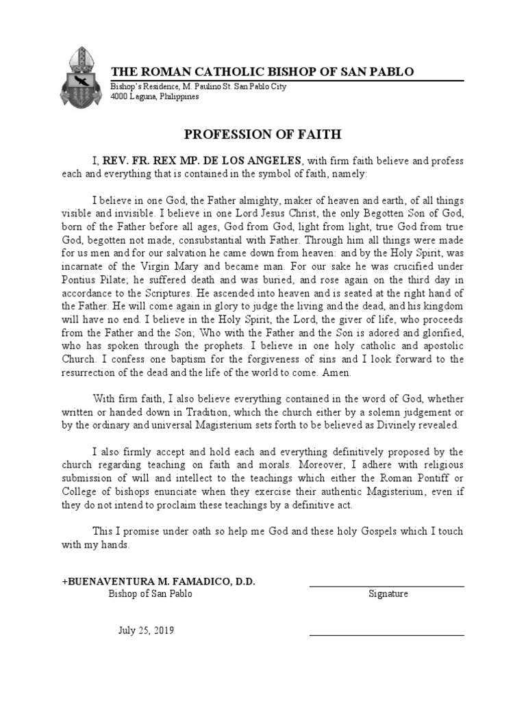 Profession of Faith | PDF | God The Father | God