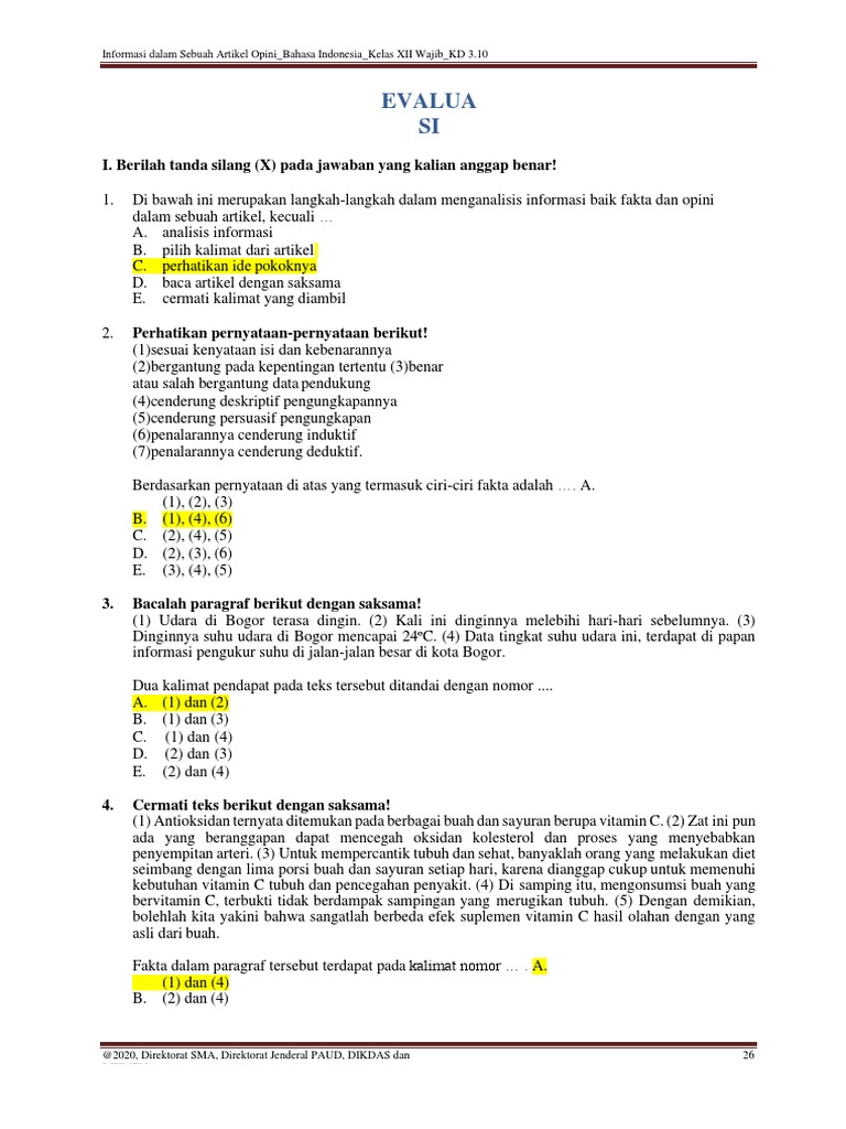 Bindo 12 10. Evaluasi | PDF