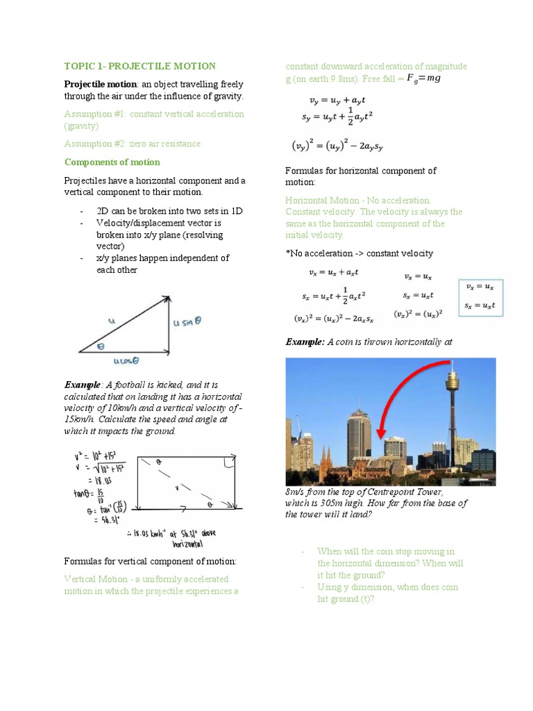 Topic 1 - Projectile Motion | PDF | Acceleration | Velocity