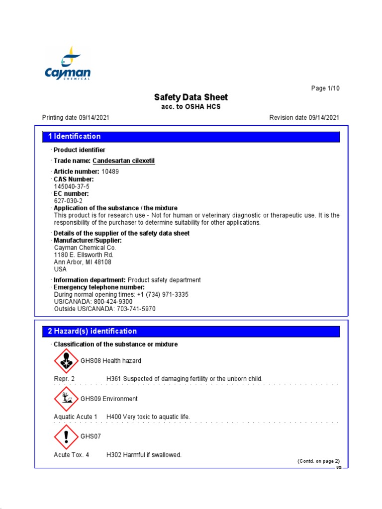 Safety Data Sheet: 1 Identification | PDF | Dangerous Goods | Toxicity