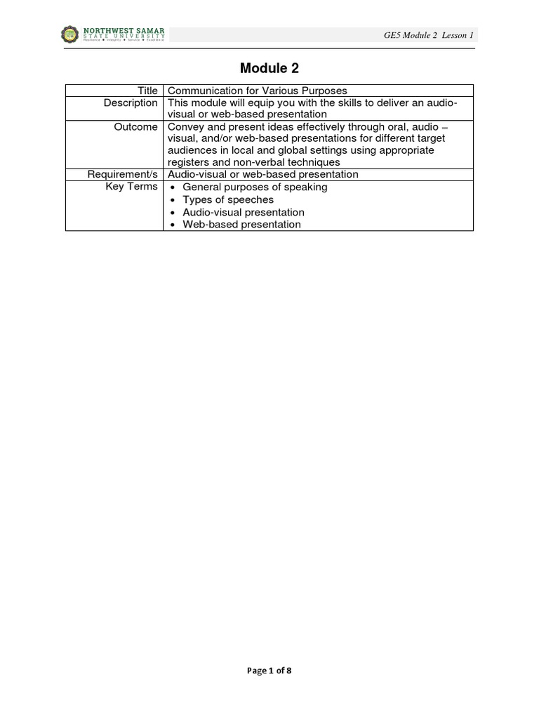 GE5 Module 2 Lesson 1 | PDF | Persuasion | Public Speaking