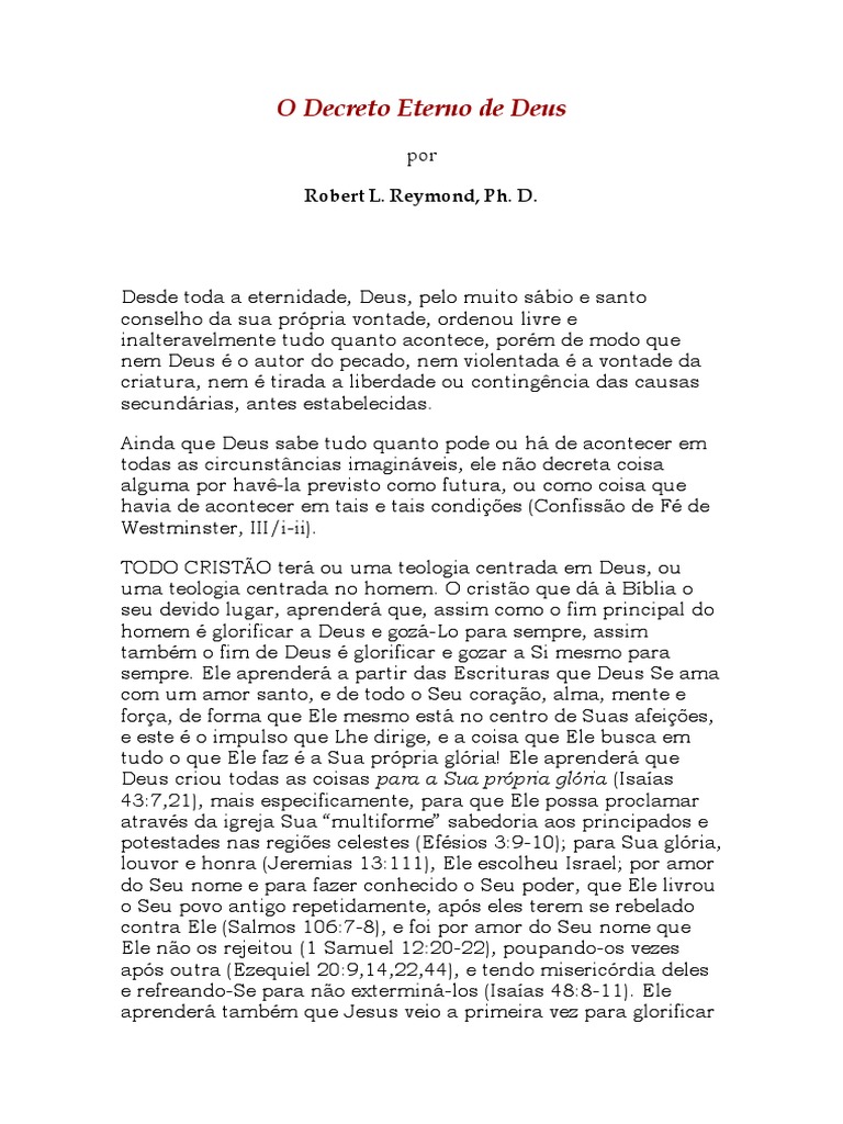 O Decreto Eterno de Deus - Robert Reymond | PDF | Deus | Salvação