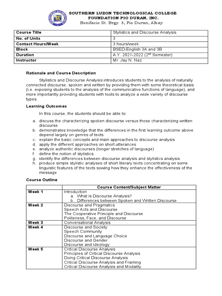 Stylistics and Discourse Analysis | PDF | Discourse | Analysis