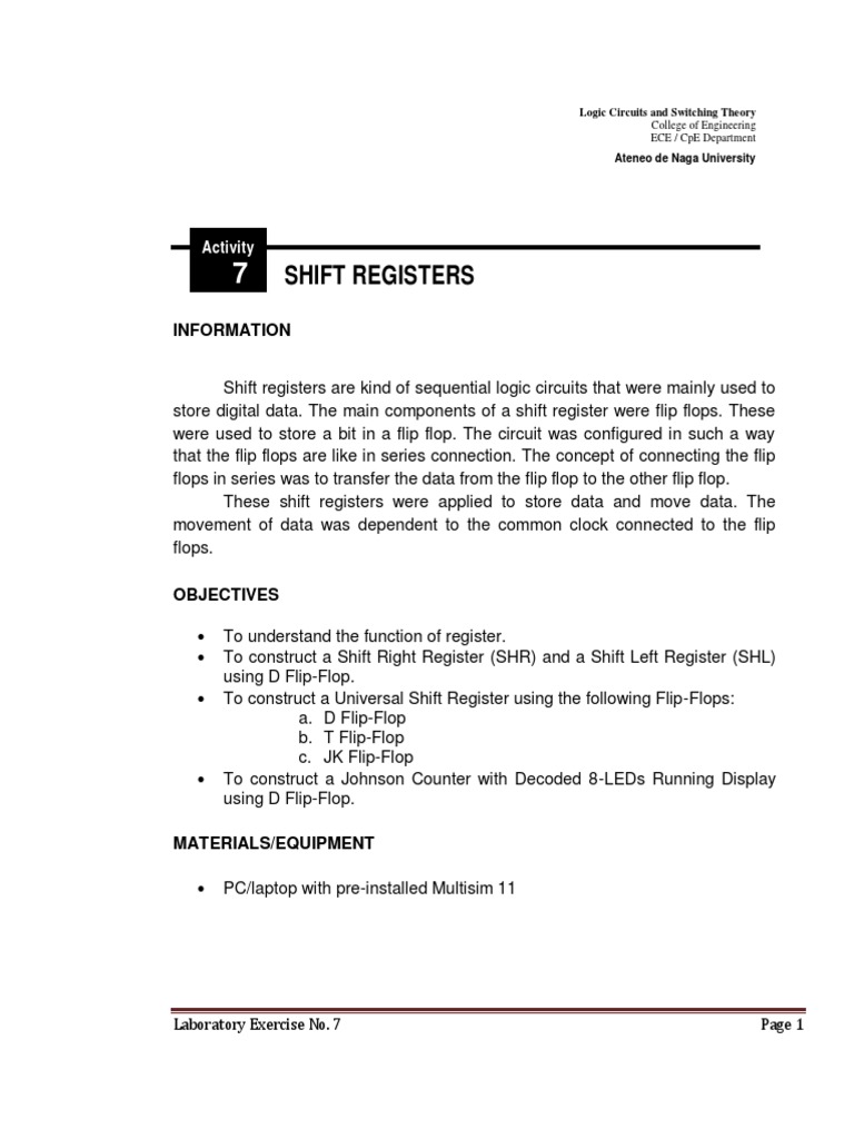 Activity 7 - Shift Registers | PDF | Electronic Engineering | Computer Engineering