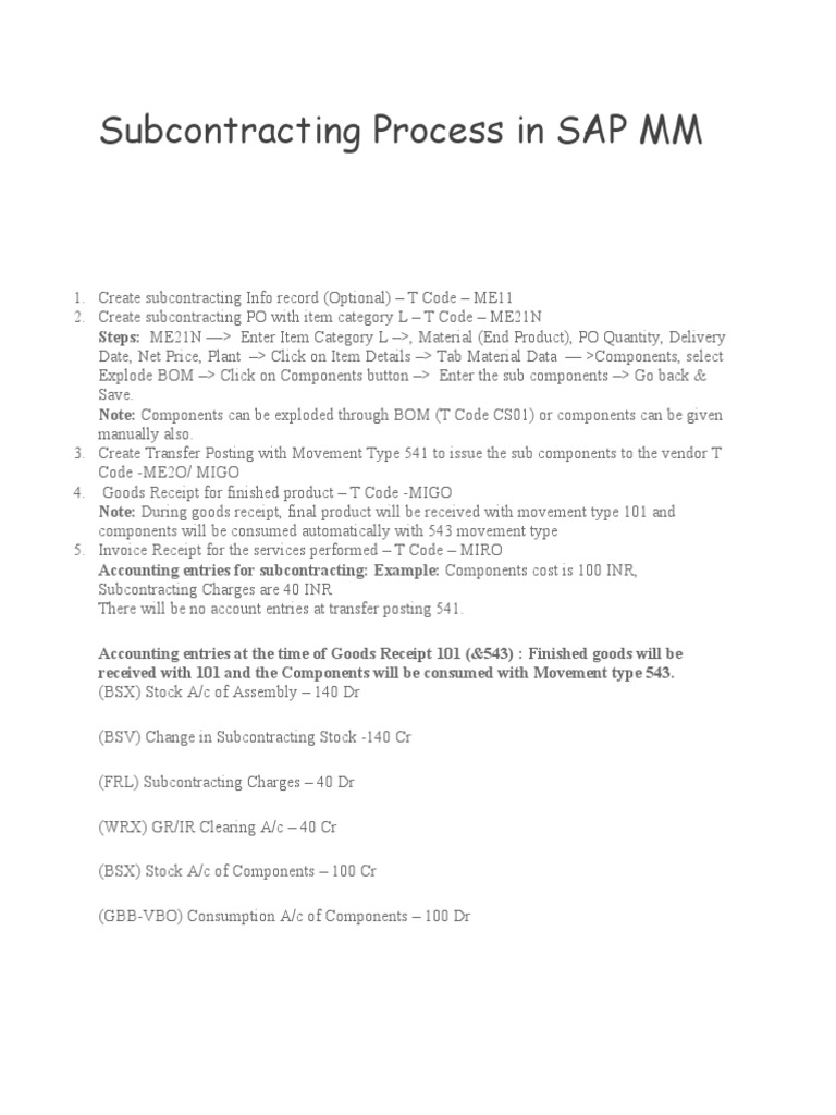 Subcontracting Process in SAP MM | PDF | Receipt | Invoice