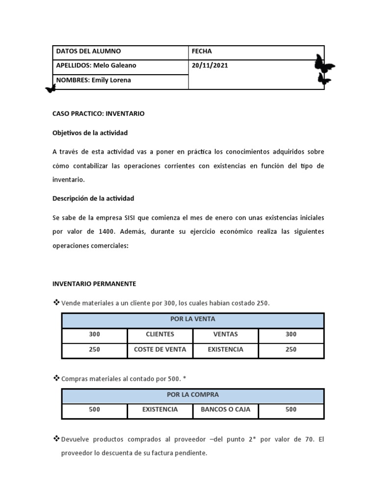 Caso Practico Inventario | PDF | Bancos | Inventario