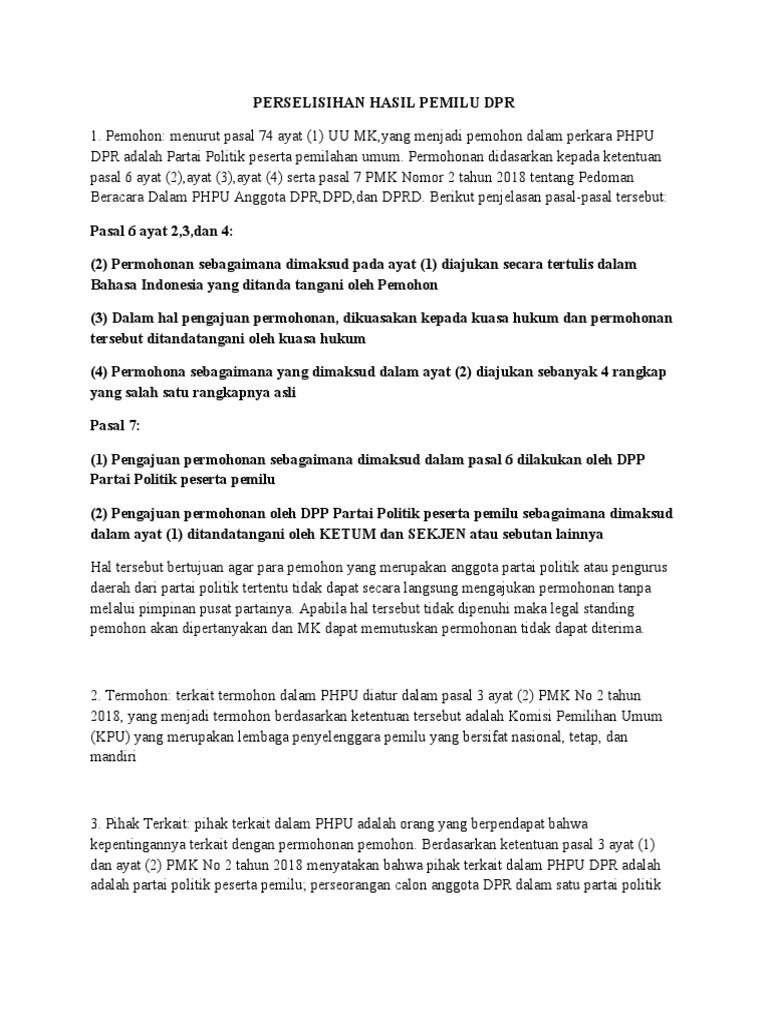 Perselisihan Hasil Pemilu DPR | PDF