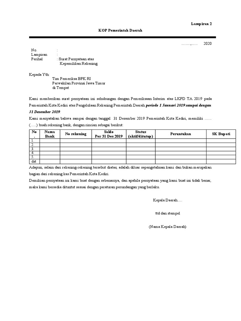 Lampiran 2 Surat No.1 Surat Rekening Bank SKPKD | PDF