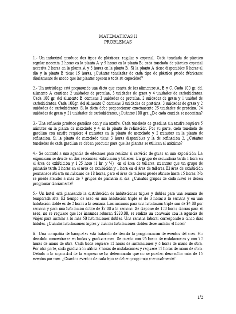 Problemas MATE II | PDF | café | Alimentos