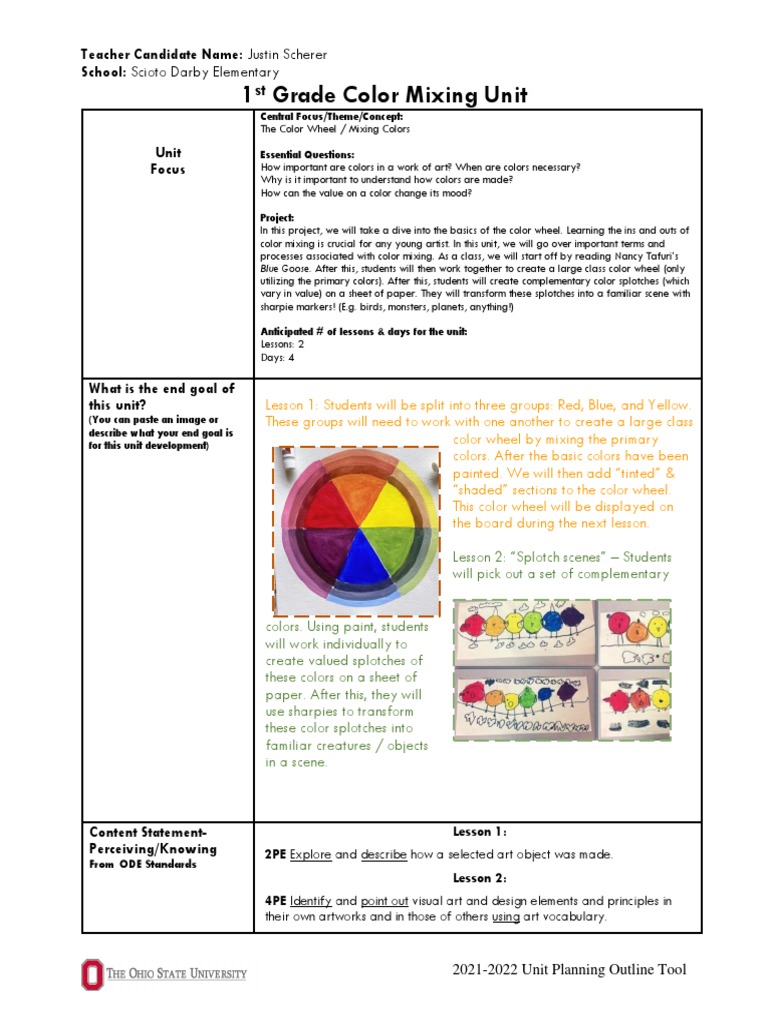 Color Mixing Unit Plan | PDF | Color | Classroom