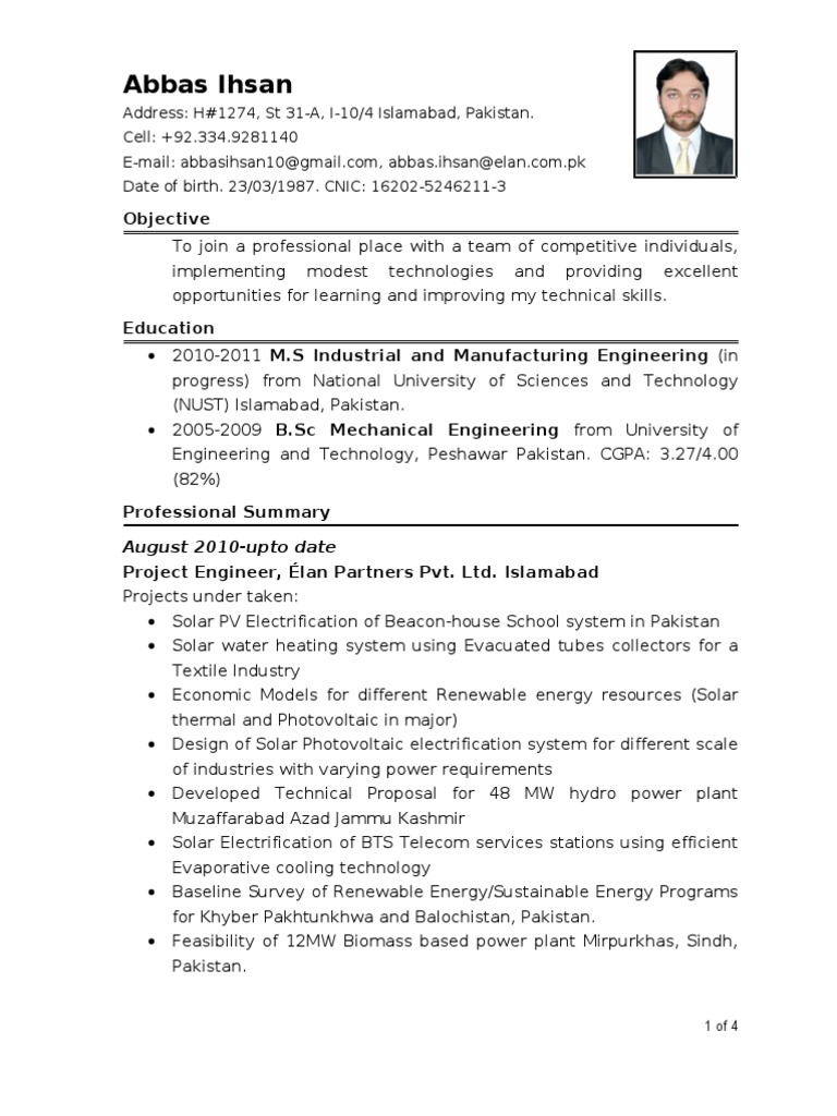 Abbas CV | PDF | Solar Power | Renewable Energy