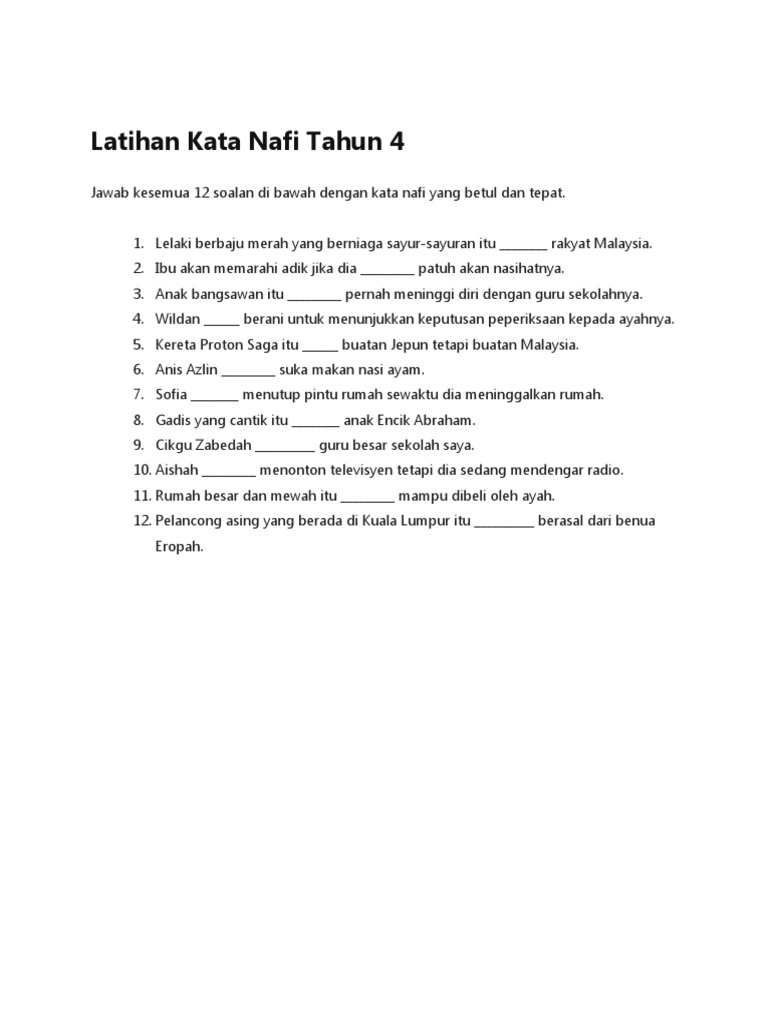 Latihan Kata Nafi | PDF