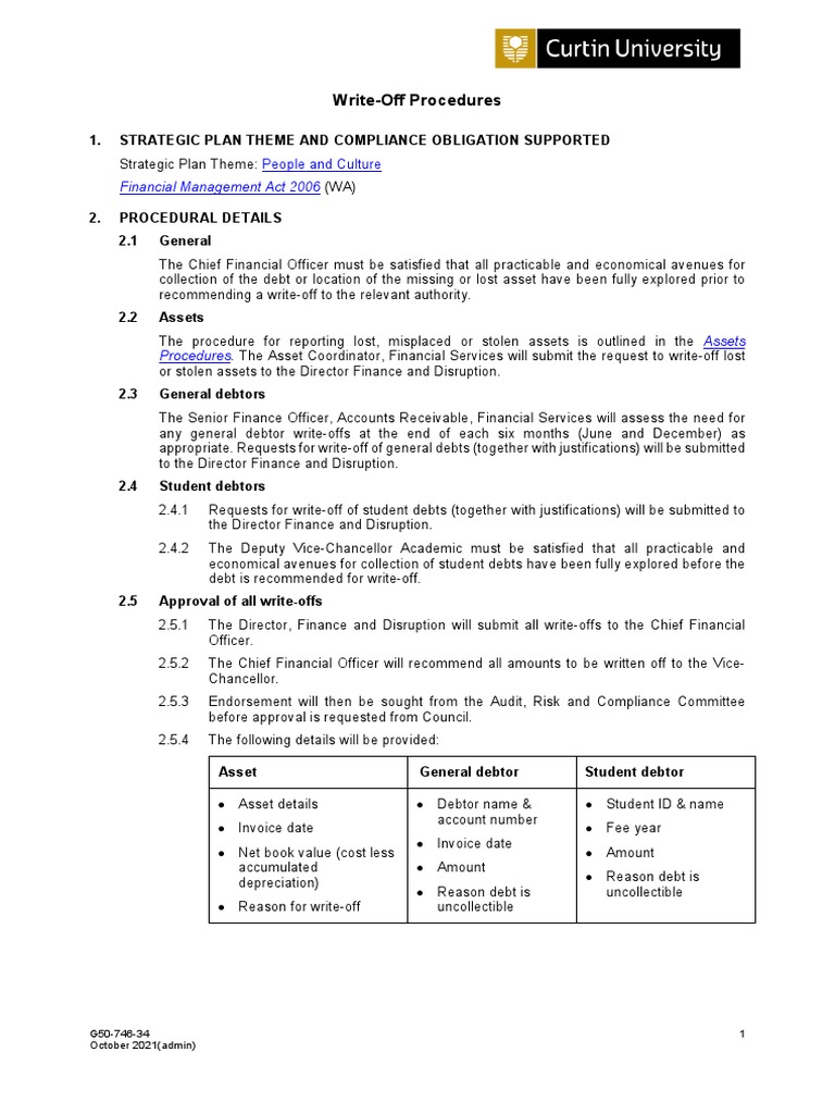 Write Off Procedures | PDF | Debt | Taxes