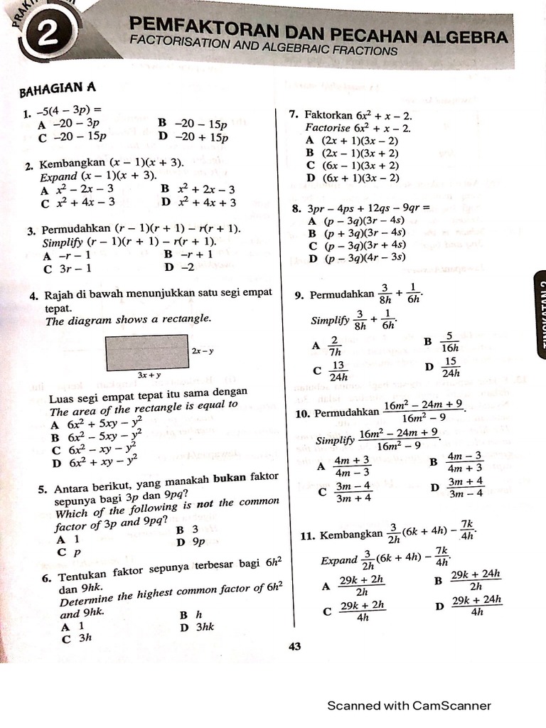 Latihan Pemfaktoran & Pecahan Algebra | PDF