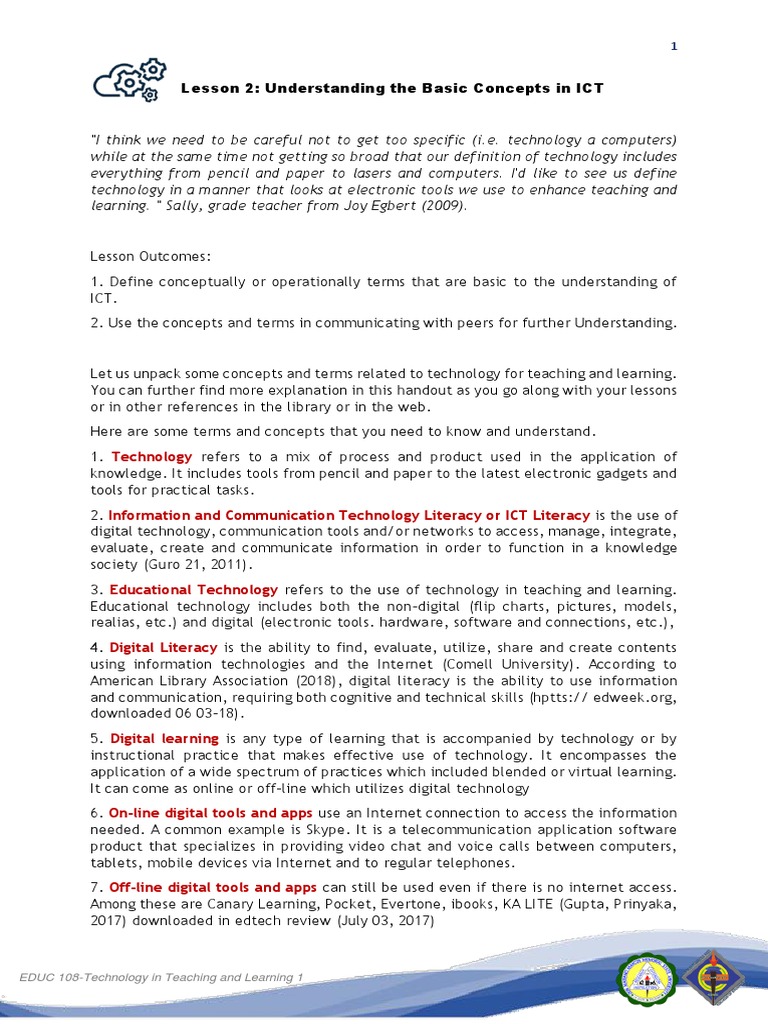 Lesson 2: Understanding The Basic Concepts in ICT: Technology ...