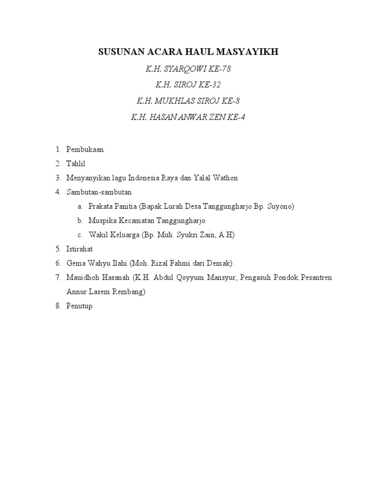 Susunan Acara Haul Masyayikh | PDF