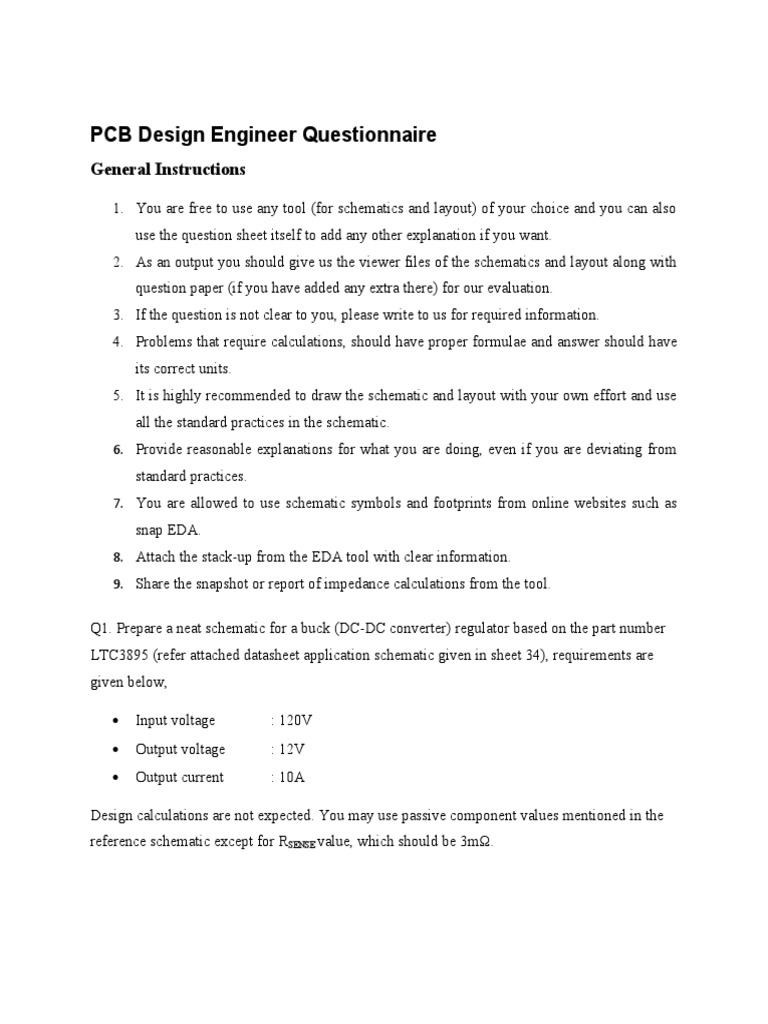 PCB Design Engineer Questionnaire: General Instructions | PDF | Printed ...