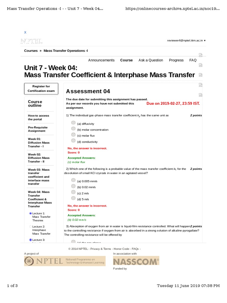 Unit 7 - Week 04: Mass Transfer Coefficient & Interphase Mass Transfer | PDF | Distillation ...